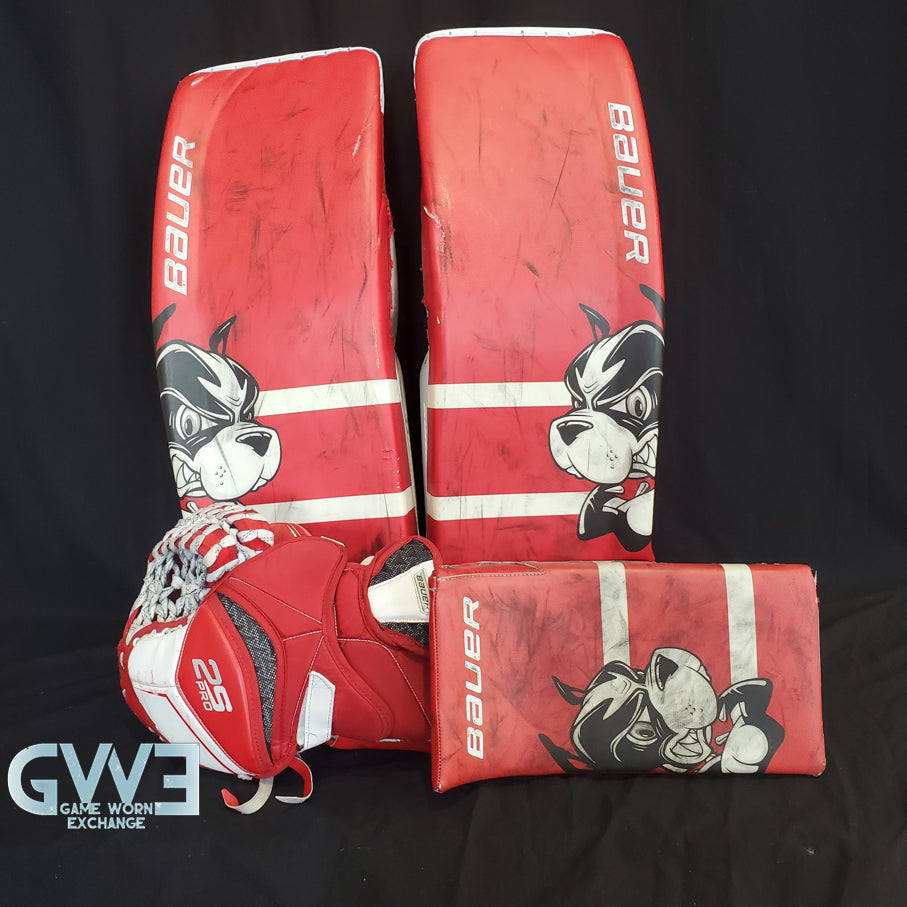 Jake Oettinger Game Worn Used Goalie Pads & Glove Set 2018-19 Boston U ...